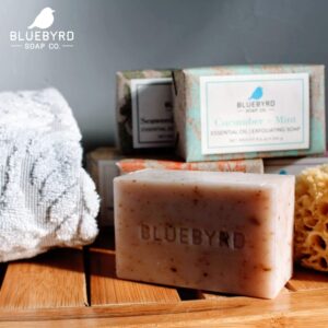 BLUEBYRD Soap Co. Cucumber & Mint Exfoliating Soap Bar, 100% Vegan Cold Press Large Soap Bars, Scented with Premium Essential Oils, Scrub Soap Bars for Men and Women, Exfoliate Body Naturally with Oatmeal, Shea Butter, Olive Oil, 8.6oz(CUCUMBER & MINT)