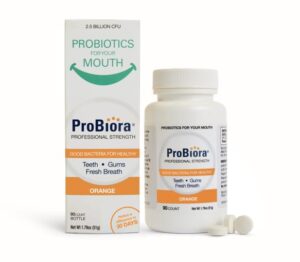 probiora professional strength oral probiotics for teeth and gums | dental probiotic for oral health | bad breath treatment for adults | tooth whitening | probiora3 probiotic blend | 90 orange tablets