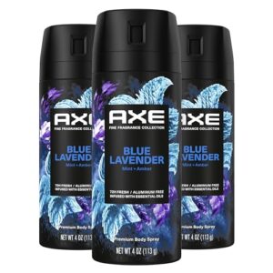 axe fine fragrance collection premium deodorant body spray for men blue lavender 3 count with 72h odor protection and freshness infused with lavender, mint, and amber essential oils 4 oz