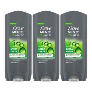 dove men+care refreshing extra fresh 3-in-1 hair, body and face wash pack of 3 with 24-hour nourishing micromoisture technology body wash for men 400 ml