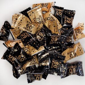 60th Birthday Themed Peppermints Gold & Black 100 Count Wrapped - Mint Candy