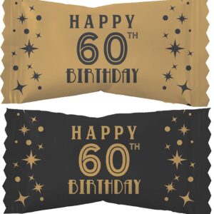 60th Birthday Themed Peppermints Gold & Black 100 Count Wrapped - Mint Candy