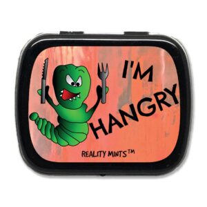 reality mints i’m hangry mints - funny hungry worm design - peppermint breath mints for friends - breath fresheners,, made in america