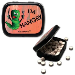 Reality Mints I’m Hangry Mints - Funny Hungry Worm Design - Peppermint Breath Mints for Friends - Breath fresheners,, Made in America