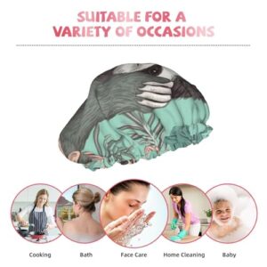 Animal Sloth Mint Green Printed Shower Cap for Women Waterproof Bath Caps Reusable Double Layered Shower Hat Bathing Shower Caps for Men Ladies Spa Salon