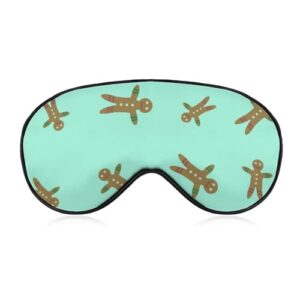 travel sleep eye masks, soft elastic strap eye cover, adjustable strap sleep eye patch, unisex comfortable mask for yoga nap compatible with christmas cute funny gingerbread man pattern mint green