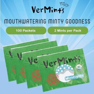 VerMints | Organic | Wintergreen | Breath Mints | 2 pack Individial |100 Count |Trial Size | Breath Mints | Gluten Free | NonGMO | Kosher | Vegan | Nut free