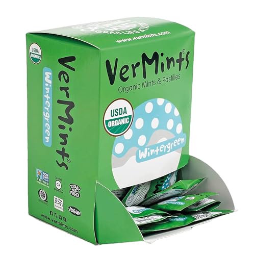 VerMints | Organic | Wintergreen | Breath Mints | 2 pack Individial |100 Count |Trial Size | Breath Mints | Gluten Free | NonGMO | Kosher | Vegan | Nut free