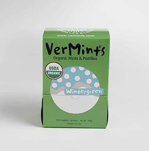 VerMints | Organic | Wintergreen | Breath Mints | 2 pack Individial |100 Count |Trial Size | Breath Mints | Gluten Free | NonGMO | Kosher | Vegan | Nut free