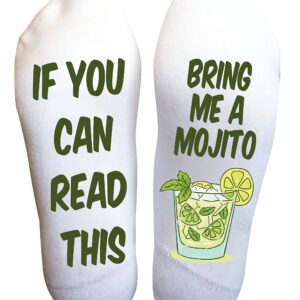 Funky Fun Socks With Sayings: Handcrafted Novelty Delights for All Ages, Versatile Sizing for Sizes 6-14, Exceptional Comfort & Durability, Beverage Themed Collection- Bring Me A Mojito