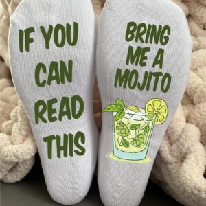 Funky Fun Socks With Sayings: Handcrafted Novelty Delights for All Ages, Versatile Sizing for Sizes 6-14, Exceptional Comfort & Durability, Beverage Themed Collection- Bring Me A Mojito