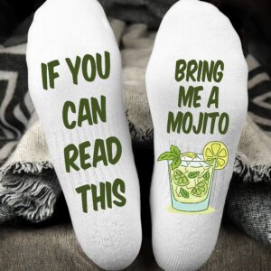 Funky Fun Socks With Sayings: Handcrafted Novelty Delights for All Ages, Versatile Sizing for Sizes 6-14, Exceptional Comfort & Durability, Beverage Themed Collection- Bring Me A Mojito