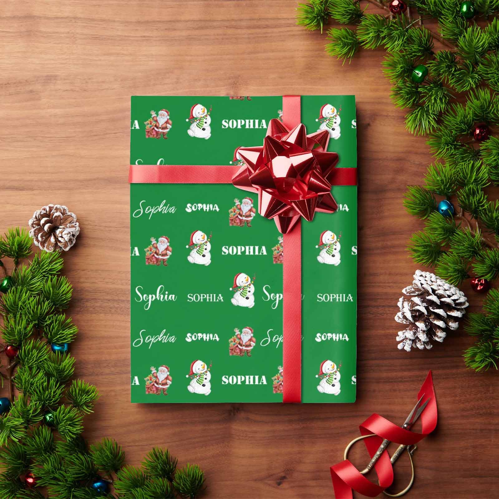 MyPupSocks Custom Text Wrapping Paper Snowman and Mint Green, Personalized Name Wrap Paper Funny Xma Wrapping Paper Roll 58x23 for Boys Girls Kids Men Women Christmas Winter Holiday 3 Rolls