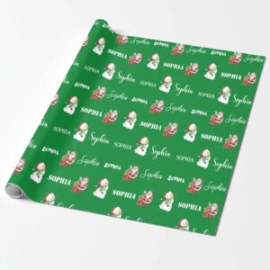 MyPupSocks Custom Text Wrapping Paper Snowman and Mint Green, Personalized Name Wrap Paper Funny Xma Wrapping Paper Roll 58x23 for Boys Girls Kids Men Women Christmas Winter Holiday 3 Rolls