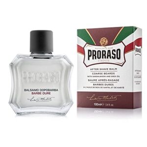 proraso proraso after shave balm for men, nourishing for coarse beards, with sandalwood and shea butter, 3.4 fl. oz.