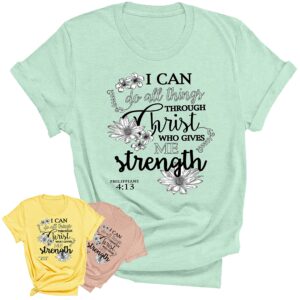 philippians 4:13, christian shirt, verses on shirt, gift for christian, i can do all things through christ (adult xl, mint)