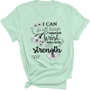 Philippians 4:13, Christian Shirt, Verses on Shirt, Gift for Christian, I can do all things through Christ (Adult XL, Mint)