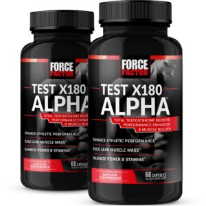 force factor test x180 alpha, testosterone booster for men, testosterone supplement with l-citrulline to help build muscle and strength, boost nitric oxide for performance, 60 count (pack of 2))