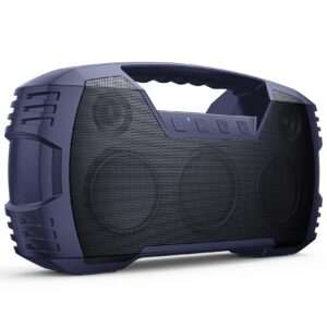 ipx7 waterproof bluetooth speaker, 40w portable wireless speaker, 32h playtime, stereo loud sound, deep bass, outdoor speaker with handle, bluetooth 5.0, built-in mic for party,pool,beach-navy blue