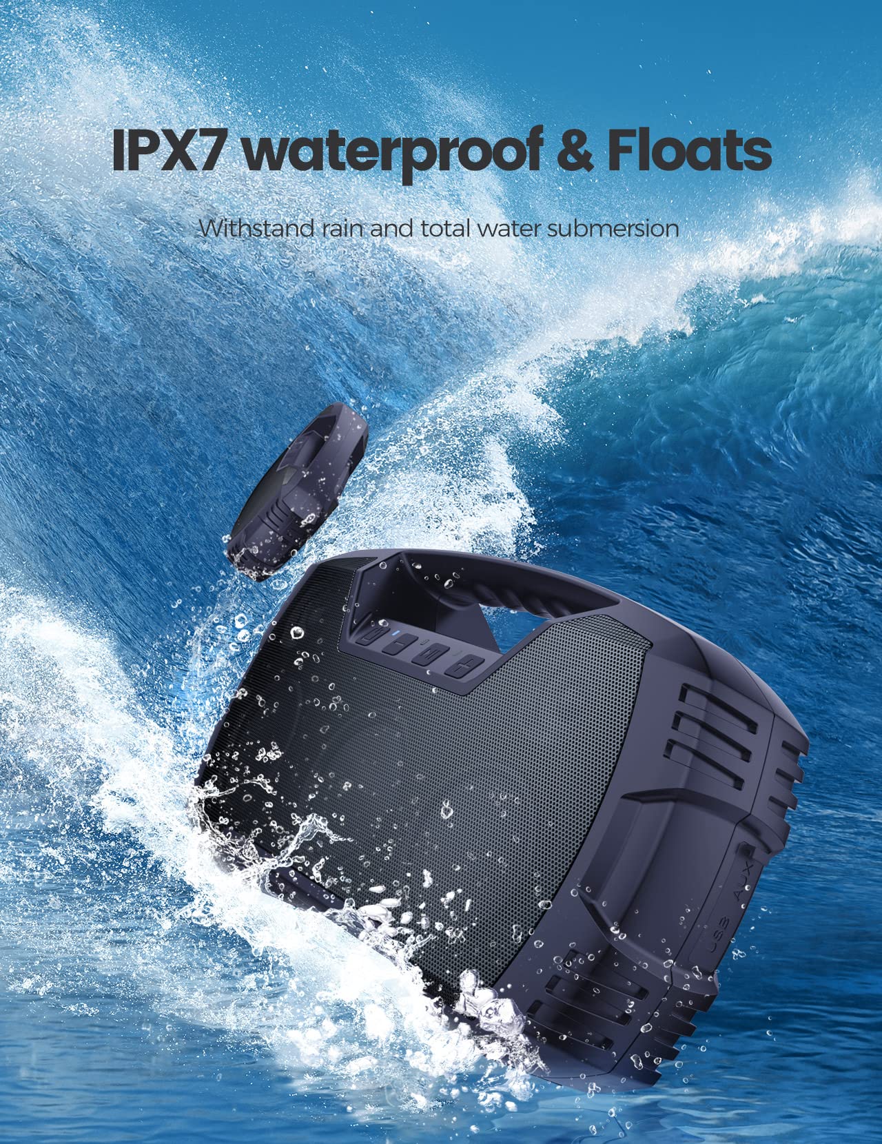 IPX7 Waterproof Bluetooth Speaker, 40W Portable Wireless Speaker, 32H Playtime, Stereo Loud Sound, Deep Bass, Outdoor Speaker with Handle, Bluetooth 5.0, Built-in Mic for Party,Pool,Beach-Navy Blue