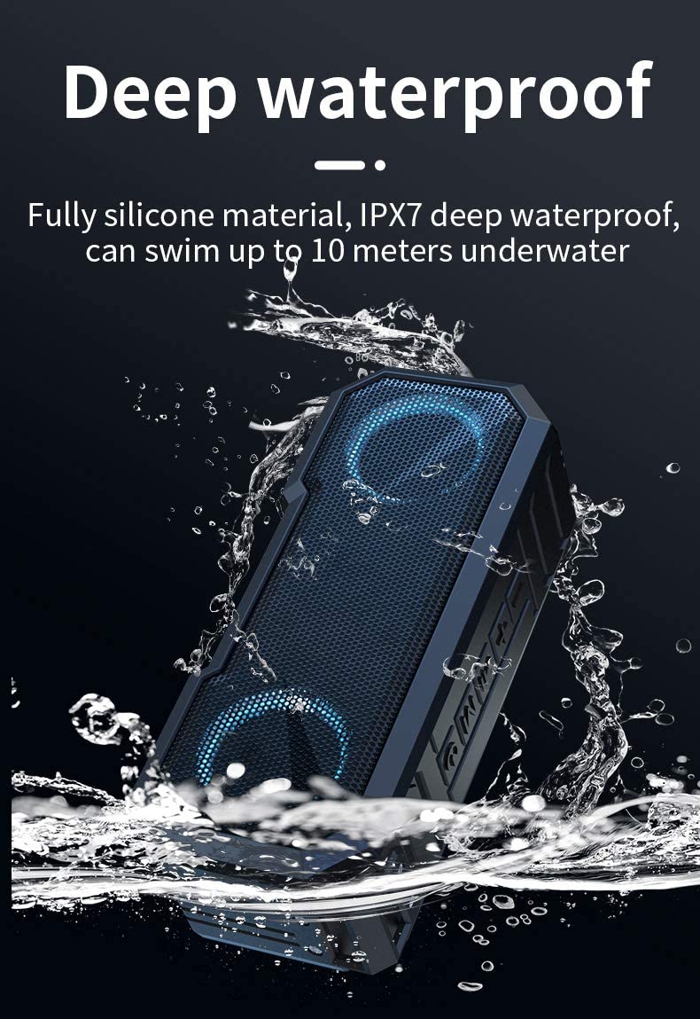 E-SHIDAI portable speaker, Bluetooth dual speaker music player That can play in water, ultra strong sound quality, RGB light and shadow speaker, battery life of 12 hours (Black)