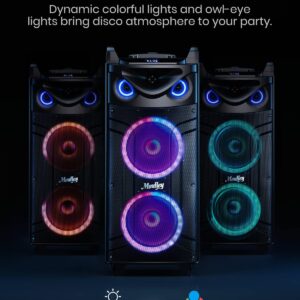 Moukey Karaoke Machine, Double 10" Woofer PA System for Party, Portable Bluetooth Speaker with 2 Wireless Microphone, Disco Lights and Echo/Treble/Bass Adjustment, Support TWS/REC/AUX/MP3/USB/TF/FM