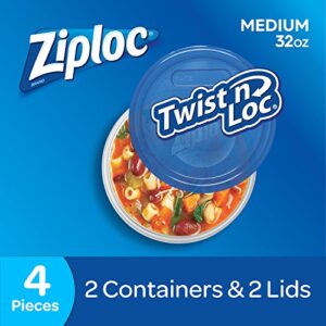 Ziploc Twist 'n Loc Containers for Food, Travel, and Organization, Dishwasher Safe, Medium Round, Pack of 2