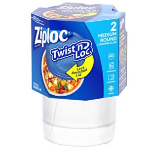 Ziploc Twist 'n Loc Containers for Food, Travel, and Organization, Dishwasher Safe, Medium Round, Pack of 2