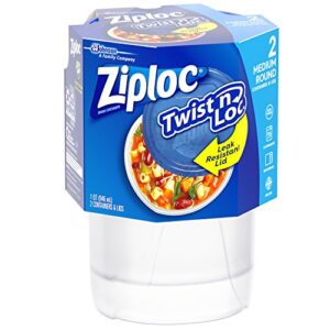 Ziploc Twist 'n Loc Containers for Food, Travel, and Organization, Dishwasher Safe, Medium Round, Pack of 2