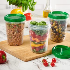 PLASTICPRO 6 Pack Twist Cap Food Storage Containers with Green Screw on Lid- 32 oz Reusable Meal Prep Containers - Freezer and Microwave Safe Green Plastic Food Storage