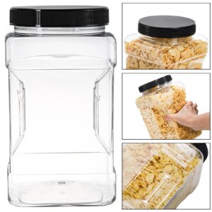 Lawei 3 Pack Square Clear Plastic Jars, 98 Oz Wide Mouth Storage Containers with Screw-On Lids, Refillable BPA Free Empty PET Jars for Dry Goods Peanut Cookies Candy, Easy Grip Airtight Storage Jar