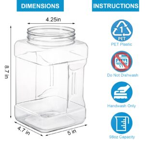 Lawei 3 Pack Square Clear Plastic Jars, 98 Oz Wide Mouth Storage Containers with Screw-On Lids, Refillable BPA Free Empty PET Jars for Dry Goods Peanut Cookies Candy, Easy Grip Airtight Storage Jar