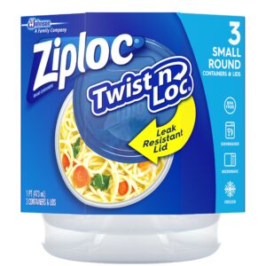 ziploc twist n loc containers, small 3 containers and 3 lids (pack of 2)