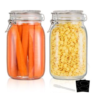 yeboda 48oz food storage canister glass jars with clamp airtight lids and silicone gaskets for multi-purpose kitchen containers - clear square (2 pack)