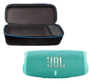 jbl charge 5 portable waterproof wireless bluetooth speaker bundle with divvi! protective hardshell case - teal