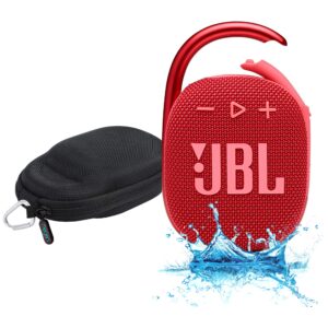 jbl clip 4 waterproof portable bluetooth speaker bundle with megen protective hardshell case (red)