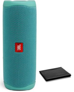 jbl flip 5 waterproof portable bluetooth speaker for travel, outdoor and home - wireless stereo-pairing - includes microfiber cleaning cloth - teal