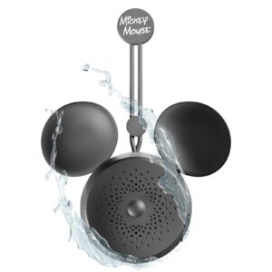 disney mickey mouse ears bluetooth shower speaker with suction cup – disney ipx4 rated water resistant speaker for shower, baths| up to 5 hrs playtime, built in button controls and mic for phone calls