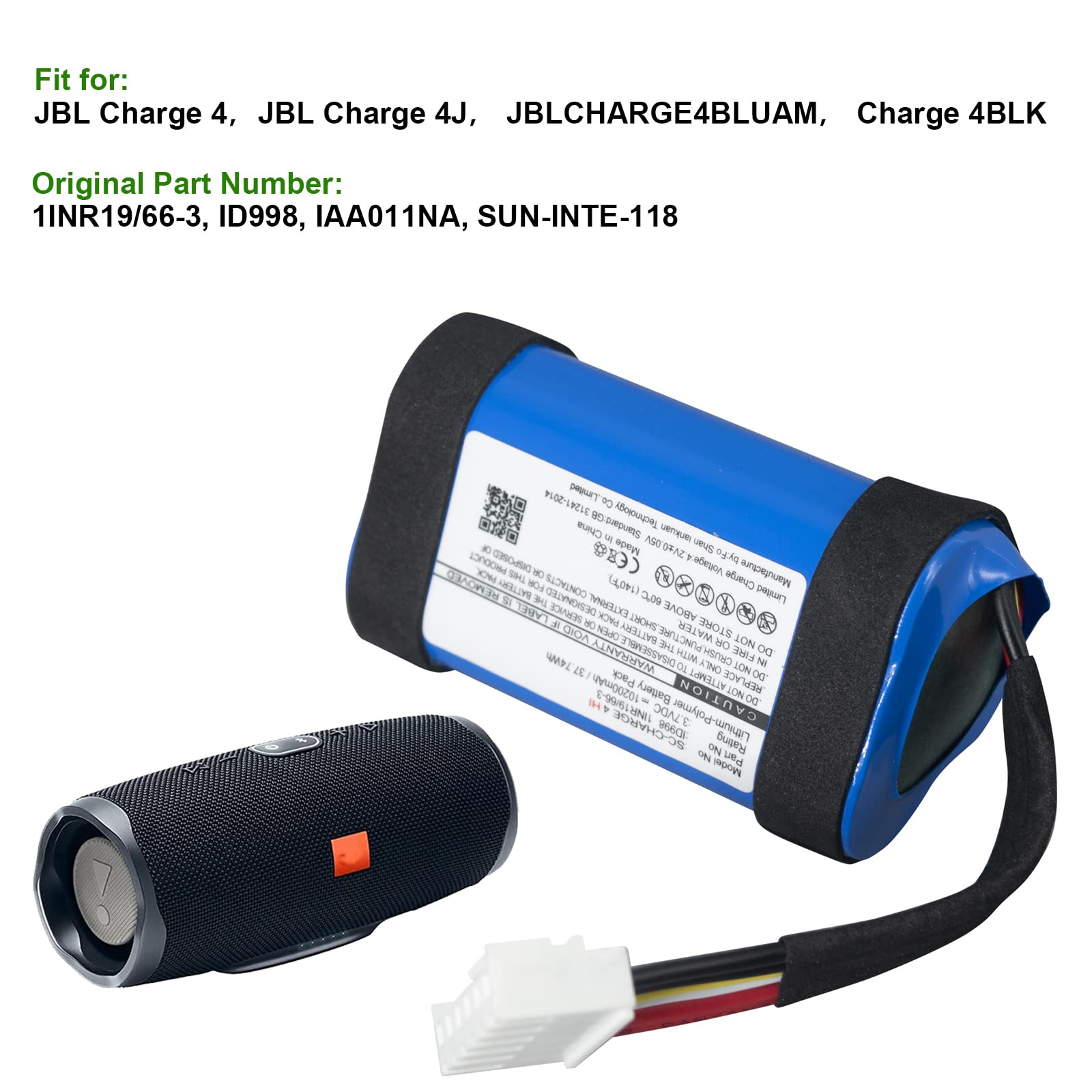 Palowextra 10200mAh Battery Replacement for JBL Charge 4 for JBLCHARGE4BLUAM Charge 4BLK ID998 1INR19/66-3 SUN-INTE-118 IAA011NA IY1068 4J