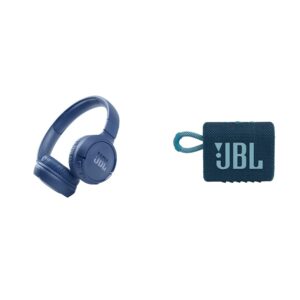 jbl tune 510bt wireless on-ear headphones with purebass sound + jbl go 3 portable bluetooth speaker - blue