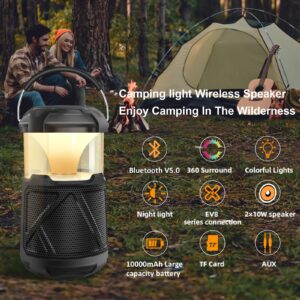 RIDALUX Portable Bluetooth Speakers LED Atmosphere Camping Lantern Outdoor, IPX6 Waterproof Wireless Speaker with LED Lights for Patio, Yard, Party, Hiking, Gift for Men Women Fathers