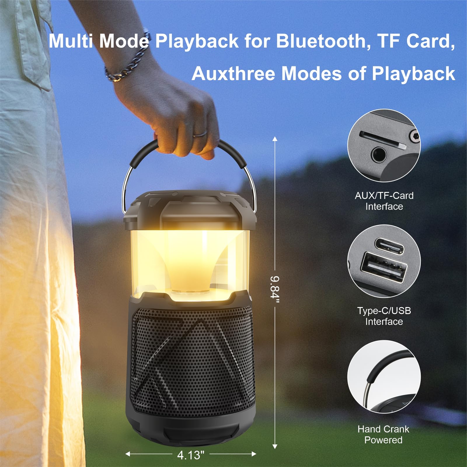 RIDALUX Portable Bluetooth Speakers LED Atmosphere Camping Lantern Outdoor, IPX6 Waterproof Wireless Speaker with LED Lights for Patio, Yard, Party, Hiking, Gift for Men Women Fathers