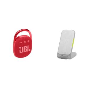 jbl clip 4 - portable mini bluetooth speaker - (red) and infinitylab instantstation wireless stand 33w pd usb-c and usb-a compact fast charging wireless charger (white)