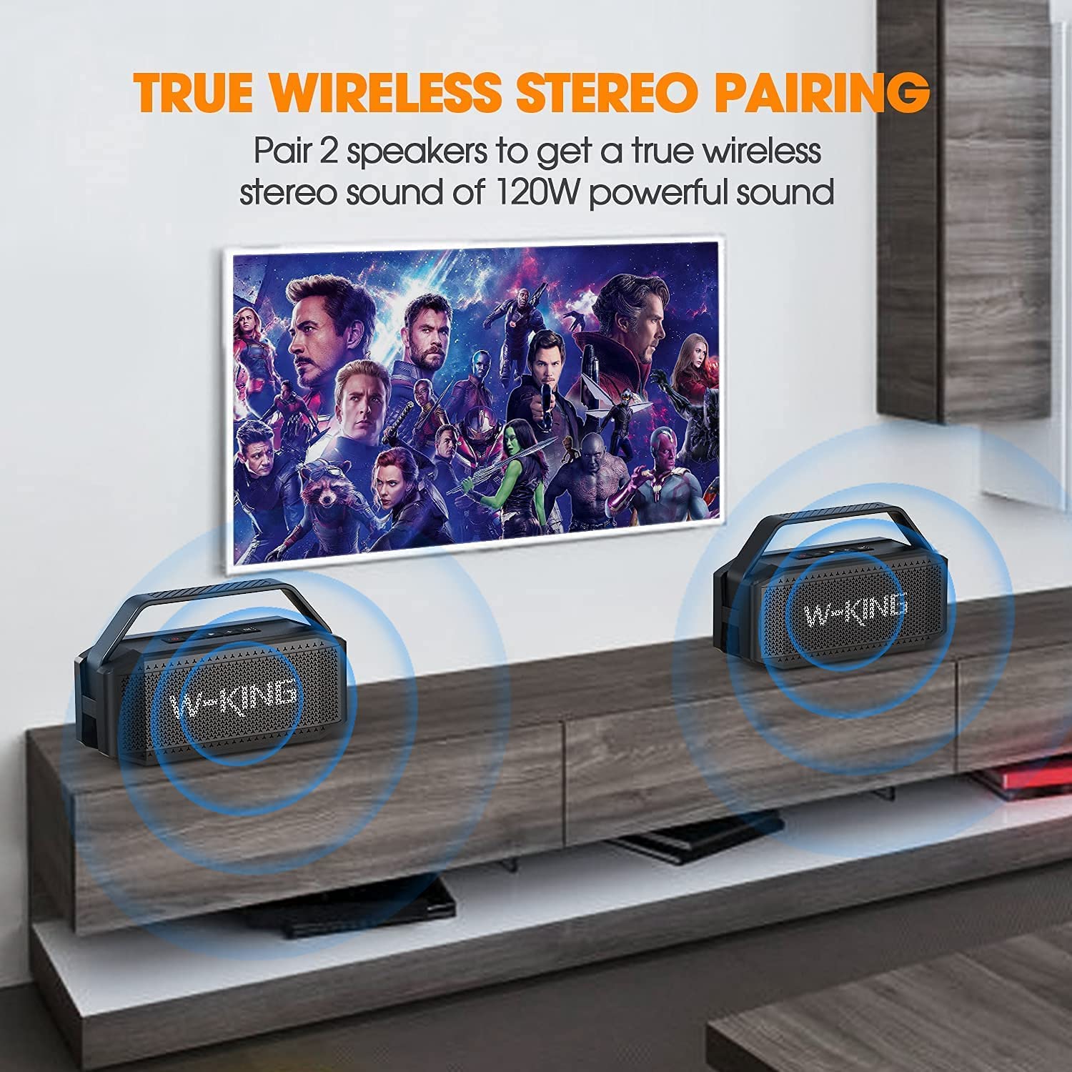 W-KING Portable Loud Bluetooth Speakers with Subwoofer, 60W(100W Peak) Outdoor Speakers Bluetooth Wireless Waterproof Speaker, Deep Bass/V5.0/40H Play/Power Bank/TF Card/AUX/EQ, Large for Party