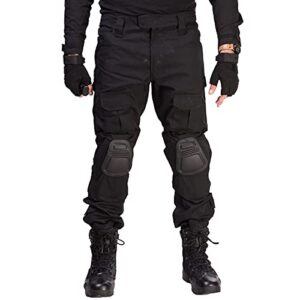 han·wild combat pants tactical pant with knee pads multicam rip-stop trousers airsoft hunting pants (black, l)