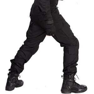 HAN·WILD Combat Pants Tactical Pant with Knee Pads Multicam Rip-Stop Trousers Airsoft Hunting Pants (BLACK, L)