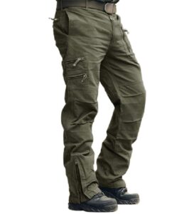 crysully men's casual trousers cotton wild cargo pant combat wear work pants with zipper assault pants army green