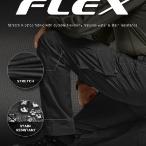 CQR Men's Flex Ripstop Tactical Pants, Water Resistant Stretch Cargo Pants, Lightweight EDC Hiking Work Pants, Dura Flex Mag Pocket Black, 30W x 32L