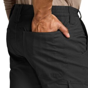 CQR Men's Flex Ripstop Tactical Pants, Water Resistant Stretch Cargo Pants, Lightweight EDC Hiking Work Pants, Dura Flex Mag Pocket Black, 30W x 32L