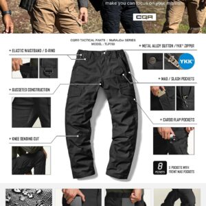 CQR Men's Flex Ripstop Tactical Pants, Water Resistant Stretch Cargo Pants, Lightweight EDC Hiking Work Pants, Dura Flex Mag Pocket Black, 30W x 32L